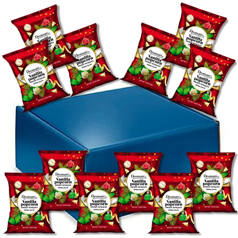 Holiday Vanilla Singles Blue Box - 12 Count – Deanan® Gourmet Popcorn